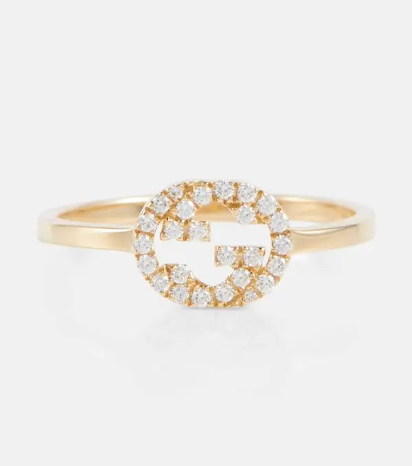 Gucci Interlocking G 18kt Ring With Diamonds - Gold
