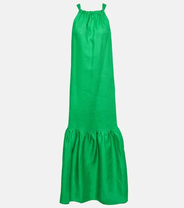 Asceno Ibiza Linen Maxi Dress - Green