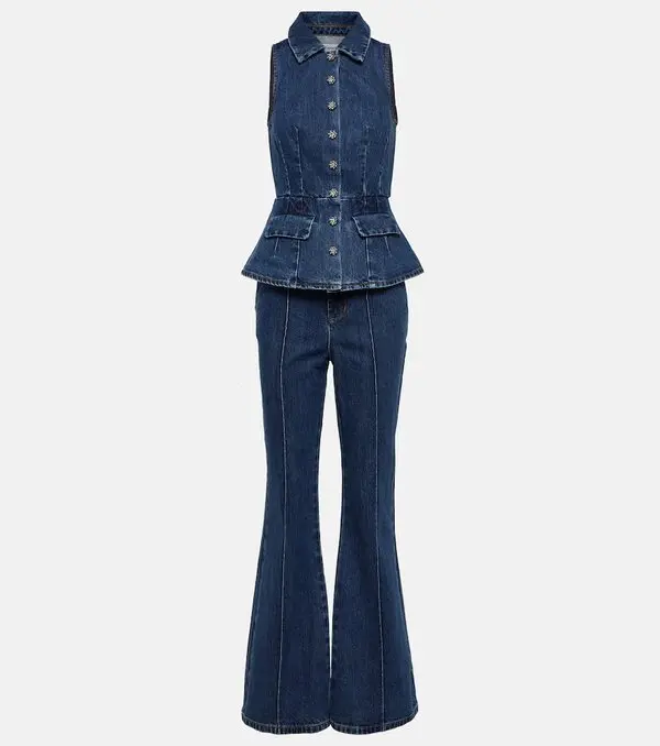 SELF-PORTRAIT Denim Jumpsuit - Blue