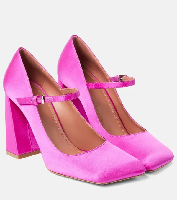 Amina Muaddi Charlotte 95 Satin Mary Jane Pumps - Pink