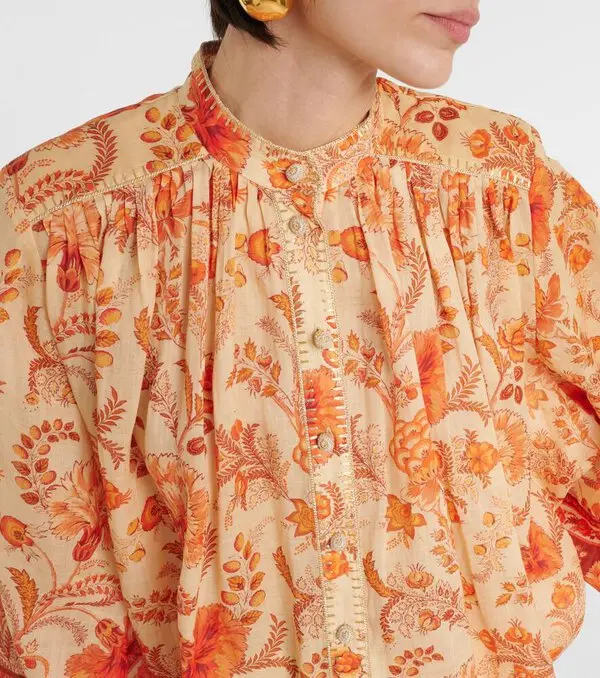 Zimmermann Junie Floral Puff-sleeve Ramie Blouse - Multicoloured