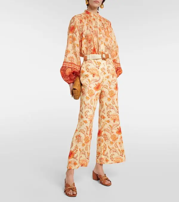 Zimmermann Junie Floral Puff-sleeve Ramie Blouse - Multicoloured