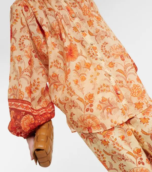 Zimmermann Junie Floral Puff-sleeve Ramie Blouse - Multicoloured
