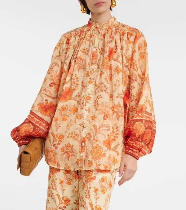 Zimmermann Junie Floral Puff-sleeve Ramie Blouse - Multicoloured