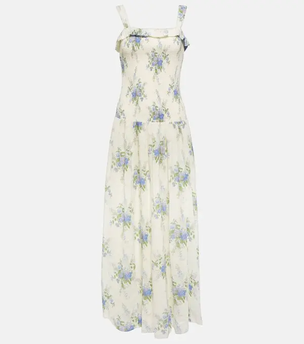 LoveShackFancy Bello Shirred Maxi Dress - White