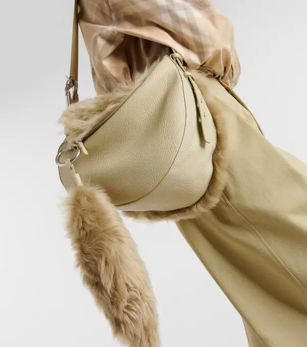 Burberry Knight Medium Shearling-trimmed Leather Shoulder Bag