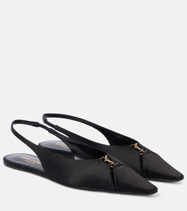 Saint Laurent Babylone Crepe Slingback Flats - Black