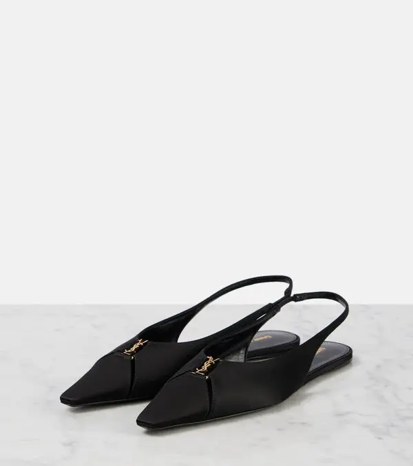 Saint Laurent Babylone Crepe Slingback Flats - Black