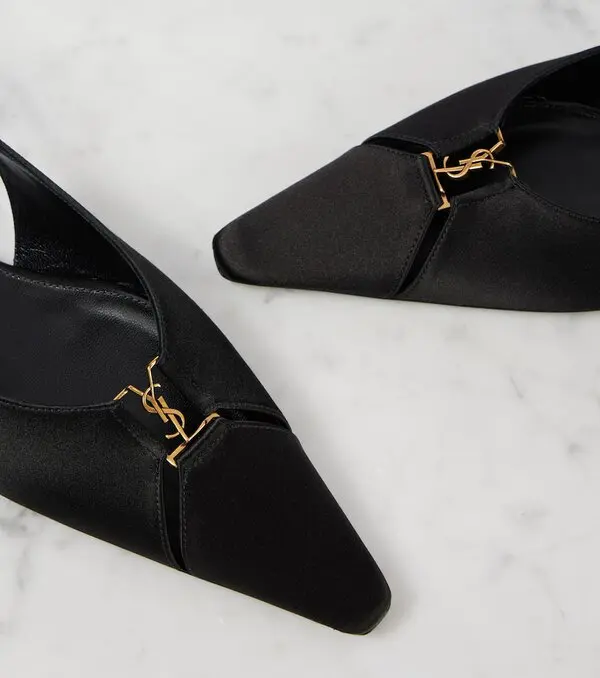 Saint Laurent Babylone Crepe Slingback Flats - Black
