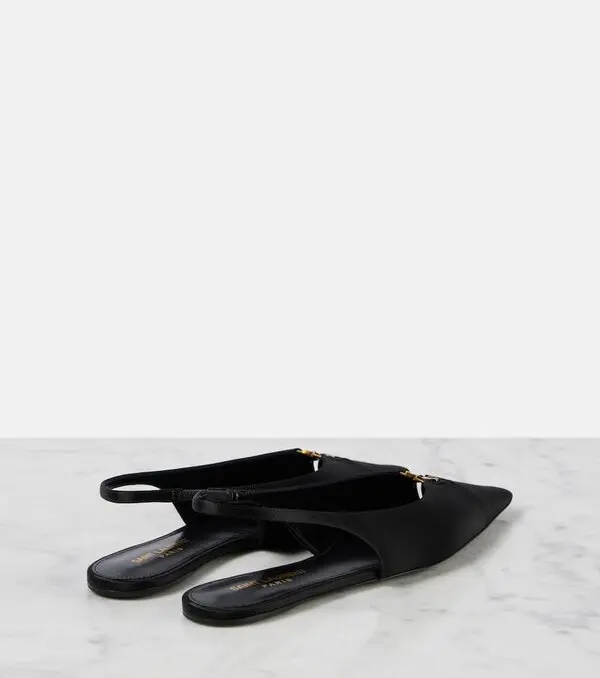 Saint Laurent Babylone Crepe Slingback Flats - Black