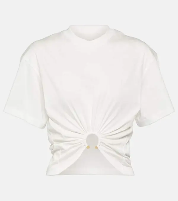 Rabanne Embellished Cotton Jersey Crop Top - White