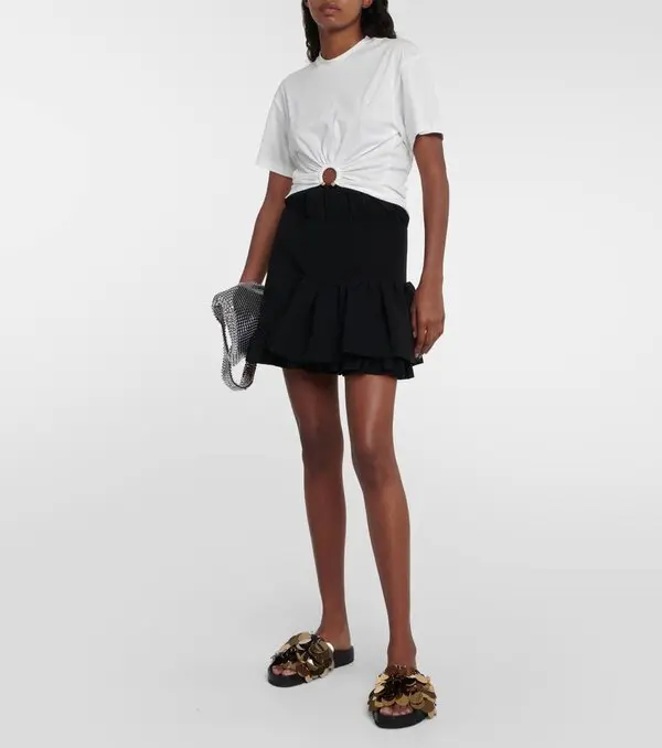 Rabanne Embellished Cotton Jersey Crop Top - White