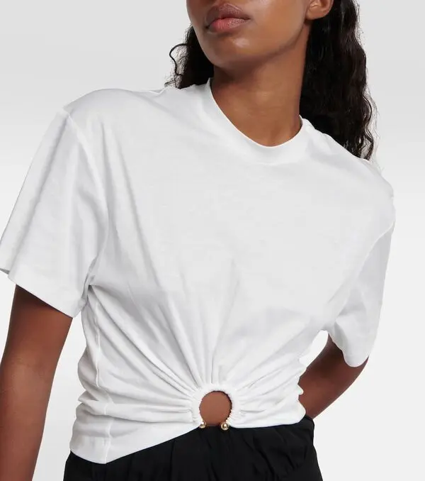 Rabanne Embellished Cotton Jersey Crop Top - White