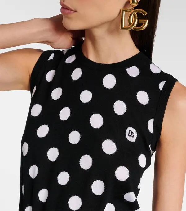 Dolce & Gabbana Polka-dot Wool And Silk Tank Top - Black