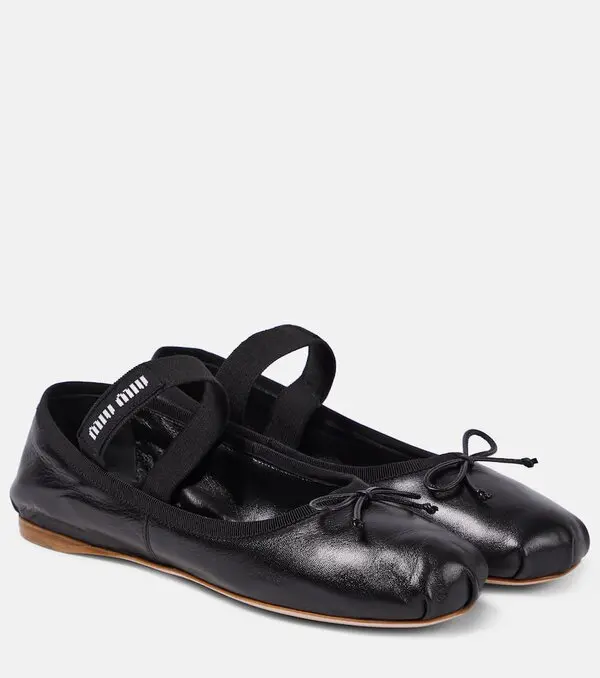 Miu Miu Logo Leather Ballet Flats - Black