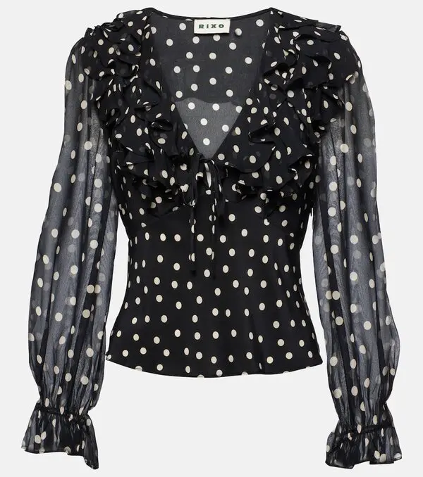 Rixo Lasca Ruffled Silk Blouse - Black