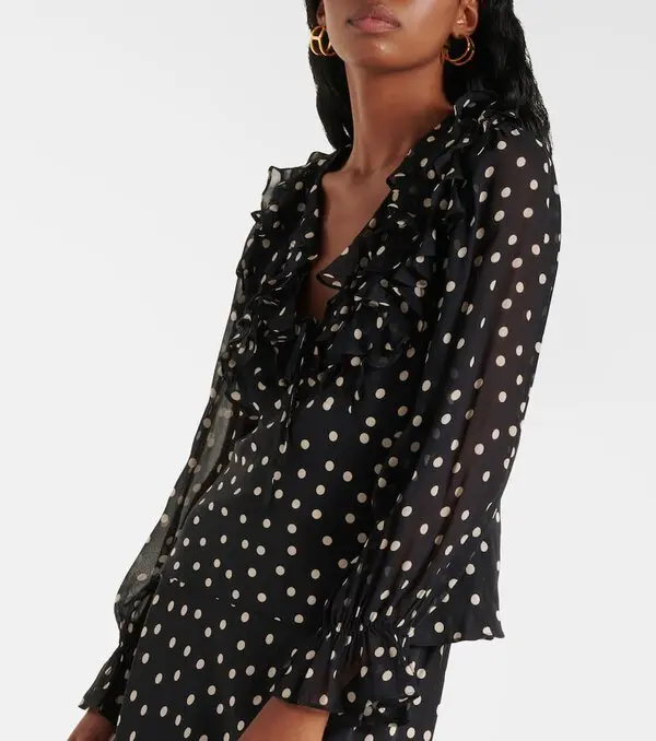 Rixo Lasca Ruffled Silk Blouse - Black