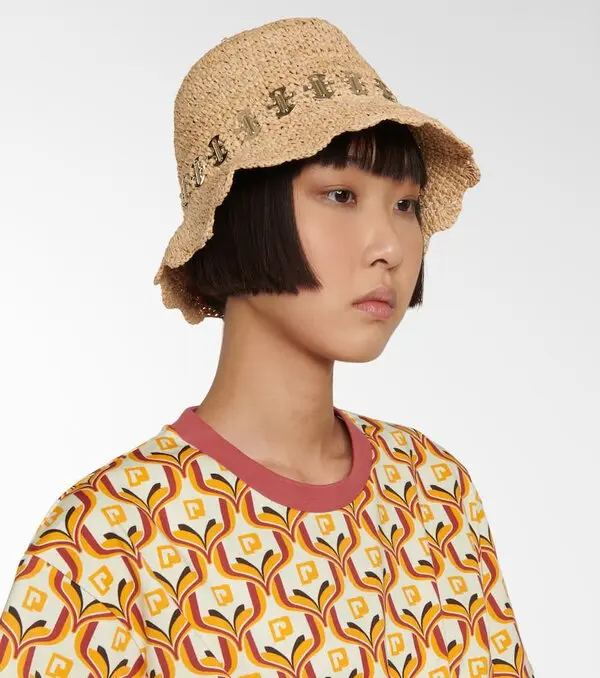 Rabanne Embellished Raffia Bucket Hat