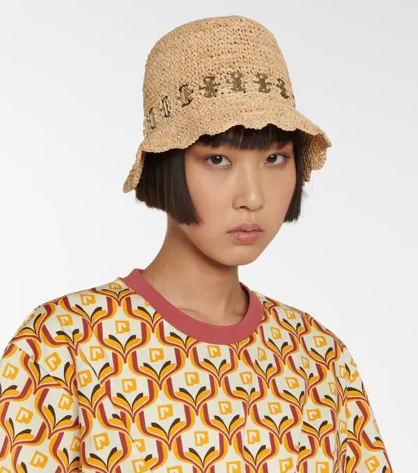 Rabanne Embellished Raffia Bucket Hat