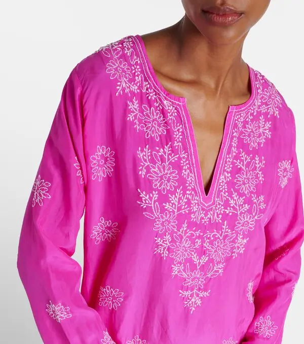 JULIET DUNN Embroidered Ombre Silk Kaftan
