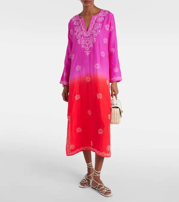 JULIET DUNN Embroidered Ombre Silk Kaftan