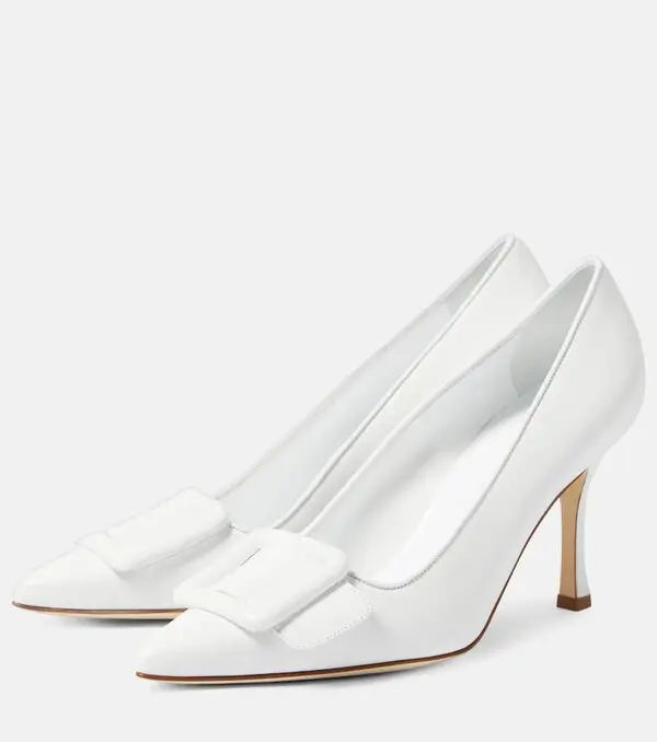 Manolo Blahnik Maysale 70 Suede Pumps - White