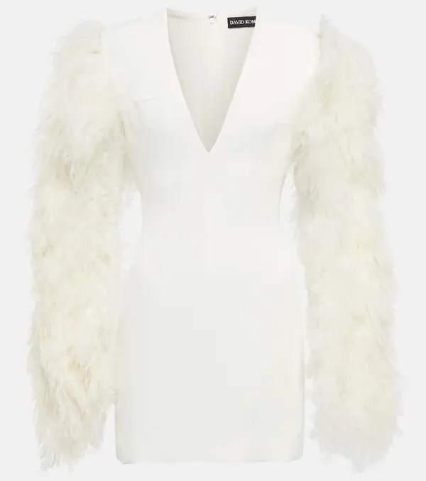 David Koma Feather-trimmed Cady Minidress - White
