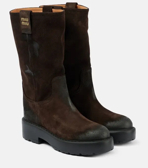 Miu Miu Logo Suede Ankle Boots