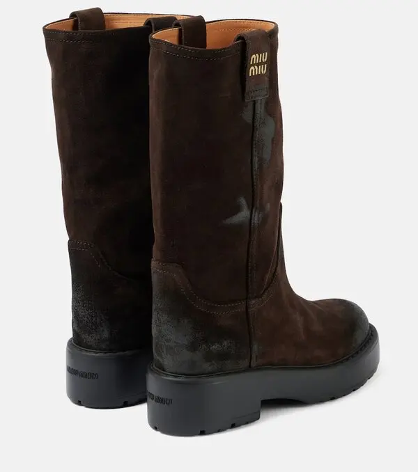 Miu Miu Logo Suede Ankle Boots
