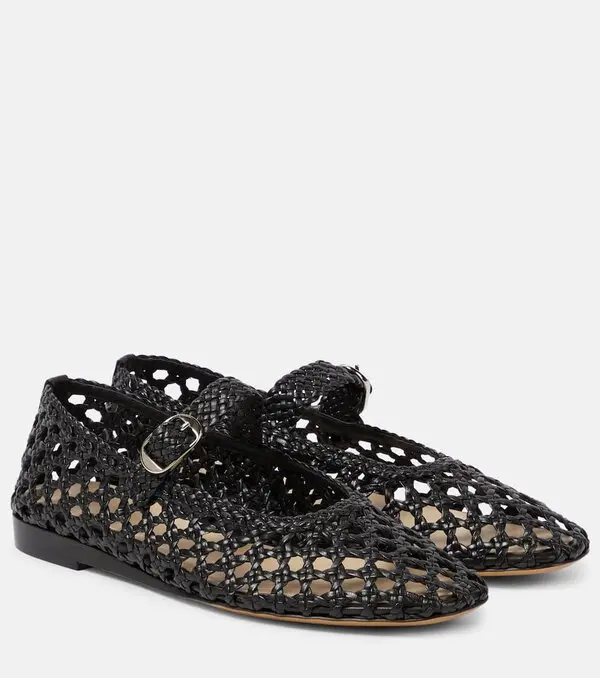 Le Monde Beryl Woven Leather Mary Jane Flats - Black