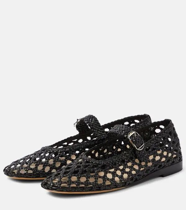 Le Monde Beryl Woven Leather Mary Jane Flats - Black