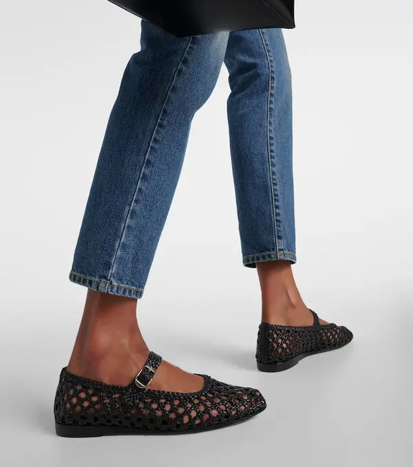 Le Monde Beryl Woven Leather Mary Jane Flats - Black