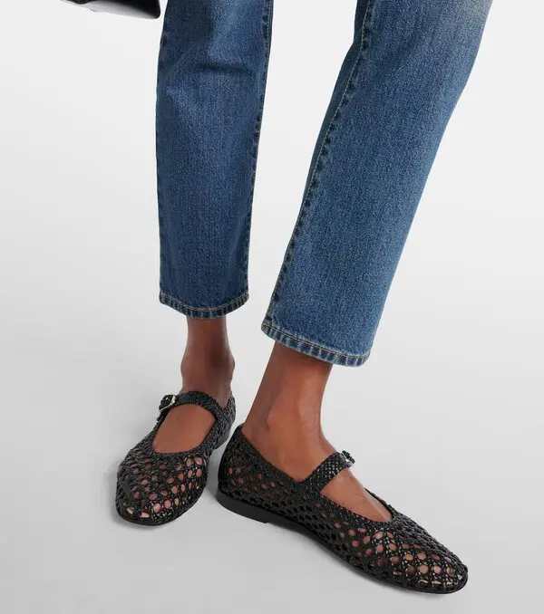 Le Monde Beryl Woven Leather Mary Jane Flats - Black