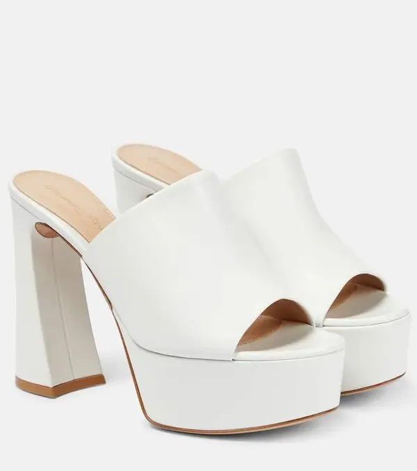 GIANVITO ROSSI Holly Leather Platform Mules - White