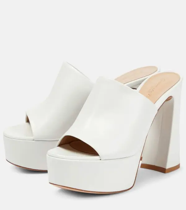 GIANVITO ROSSI Holly Leather Platform Mules - White