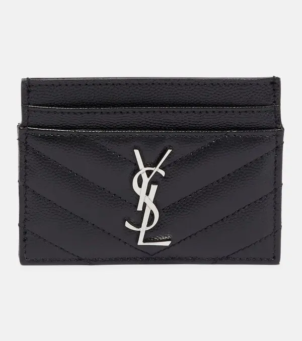Saint Laurent Cassandre Leather Card Holder - Black
