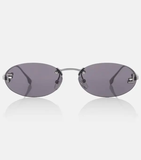 Fendi First Crystal Oval Sunglasses - Black