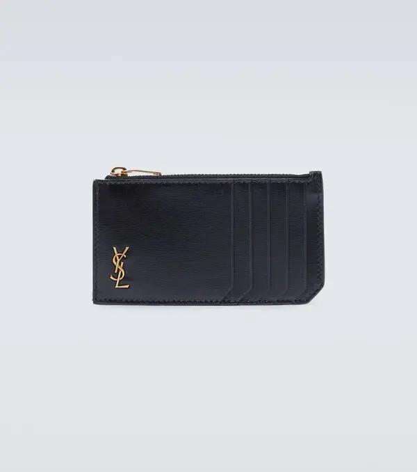 Saint Laurent Tiny Cassandre Fragments Leather Card Holder - Black