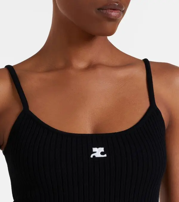 COURREGES Logo Ribbed-knit Tank Top - Black