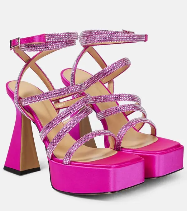 Mach & Mach Sydney Embellished Satin Platform Sandals - Pink