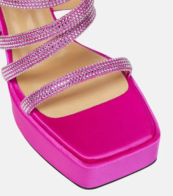 Mach & Mach Sydney Embellished Satin Platform Sandals - Pink