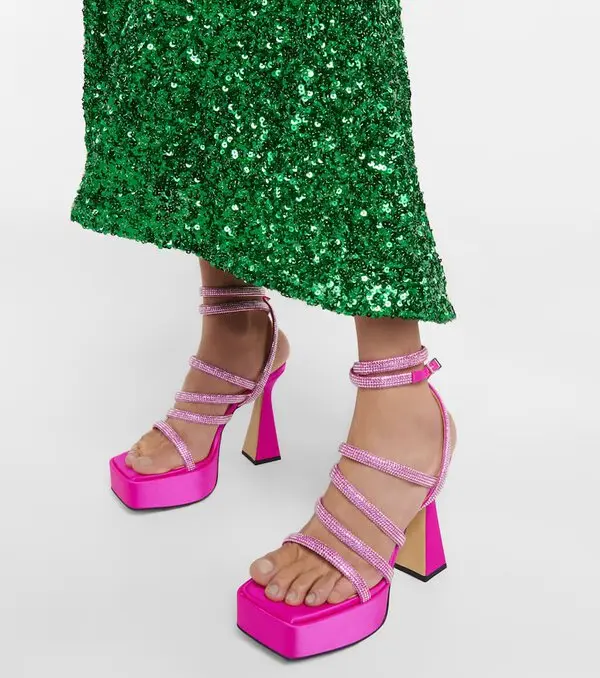 Mach & Mach Sydney Embellished Satin Platform Sandals - Pink
