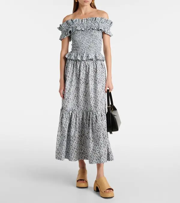 GANNI Floral Smocked Top