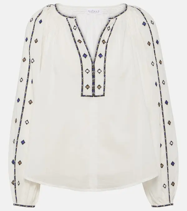 Velvet By Graham & Spencer Tina Embroidered Cotton Top - White