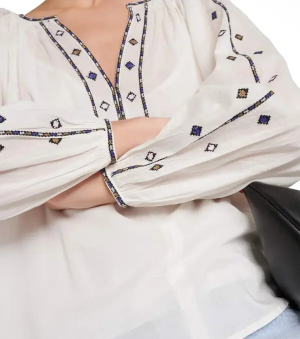 Velvet By Graham & Spencer Tina Embroidered Cotton Top - White