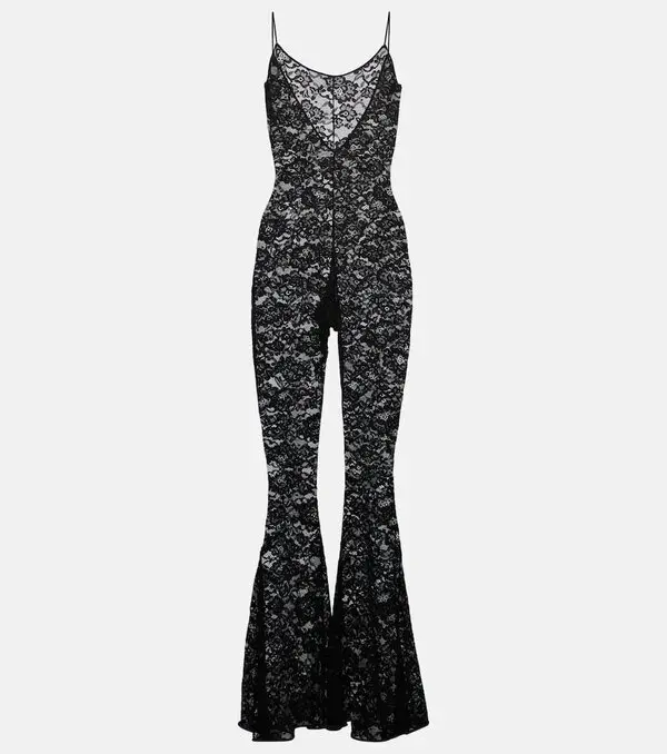 Oseree Floral Lace Jumpsuit - Black