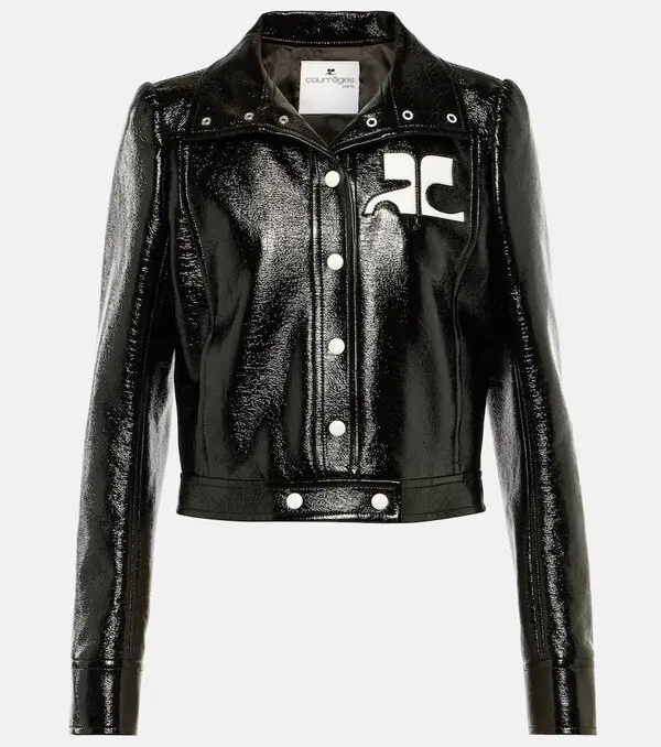 COURREGES Reedition Cropped Vinyl Jacket - Black