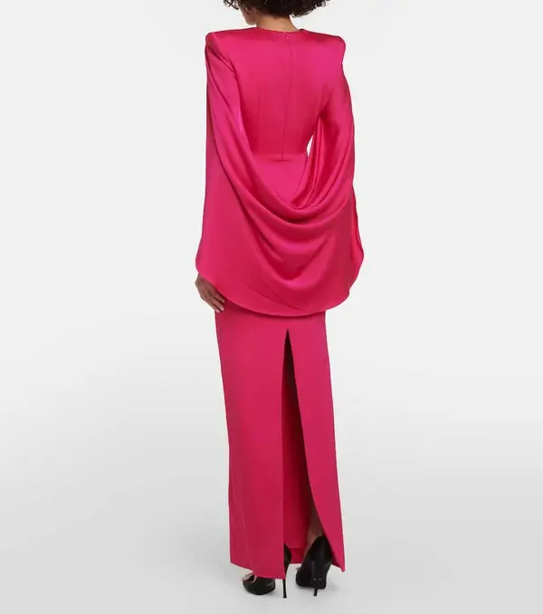 Alex Perry Caped Satin Crepe Gown