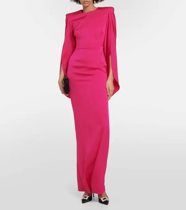 Alex Perry Caped Satin Crepe Gown