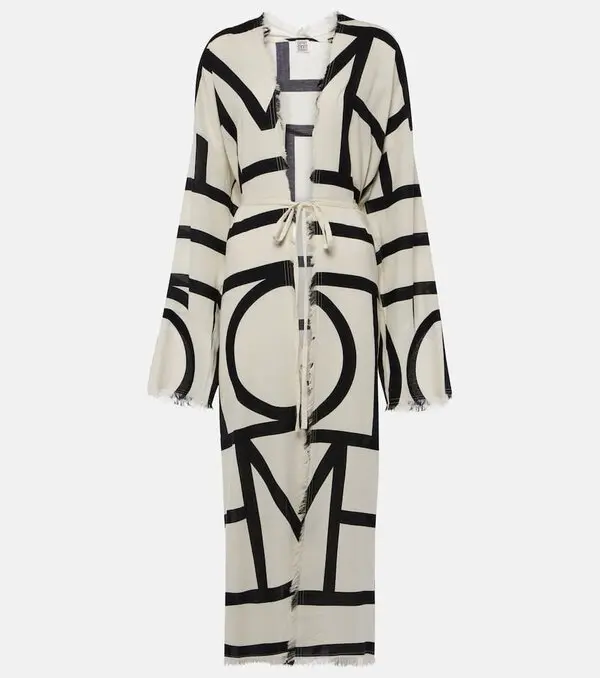 TOTEME Monogram Cotton Wrap Dress - White